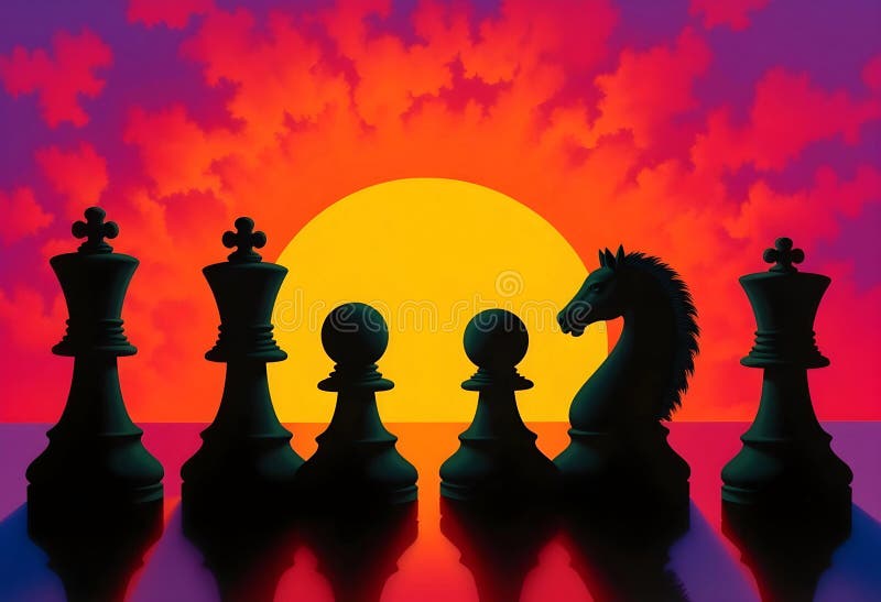 Silhouetted Chess Pieces Against a Vibrant Sunset Create a Stunning ...
