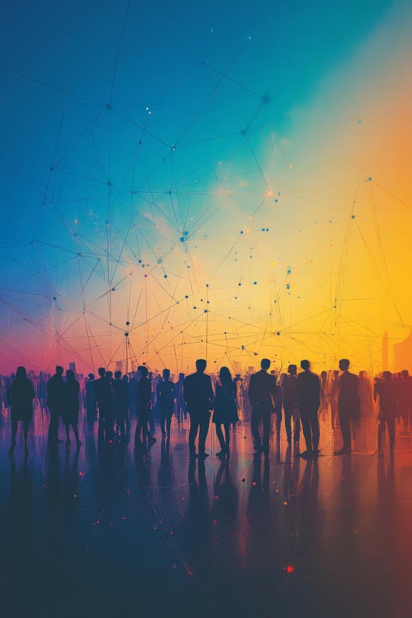 Silhouetted Crowd Against a Vibrant Sunset, Symbolizing Unity and ...