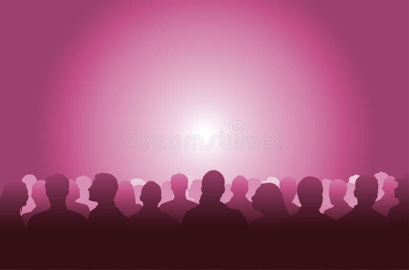 Silhouetted Crowd Audience, Fans Looks Black by Backlight. Vector ...