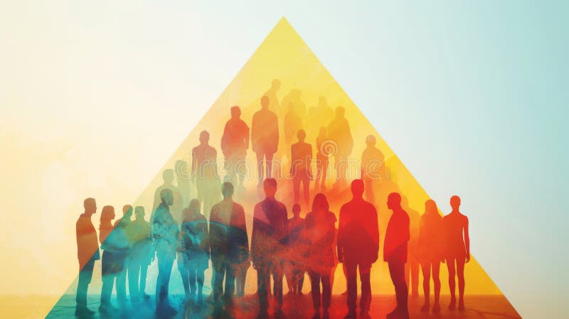Silhouetted Crowd Emerging from a Glowing Pyramid Stock Photo - Image ...