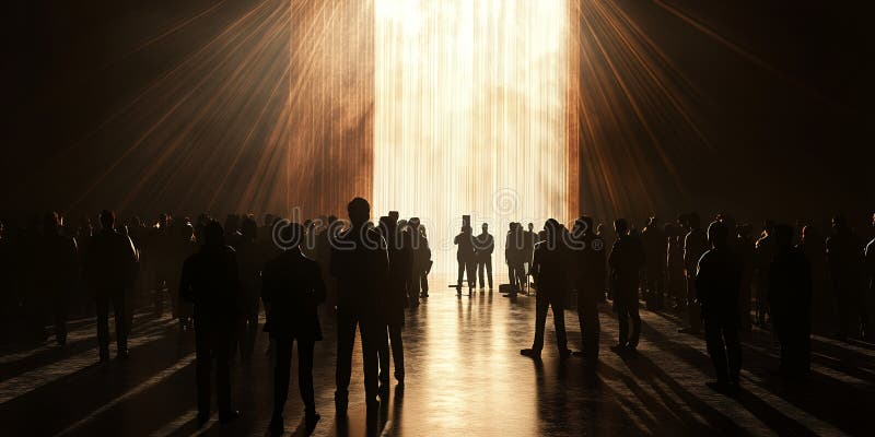 Silhouetted Crowd Gazing at Bright Light Dramatic Event Mass Gathering ...