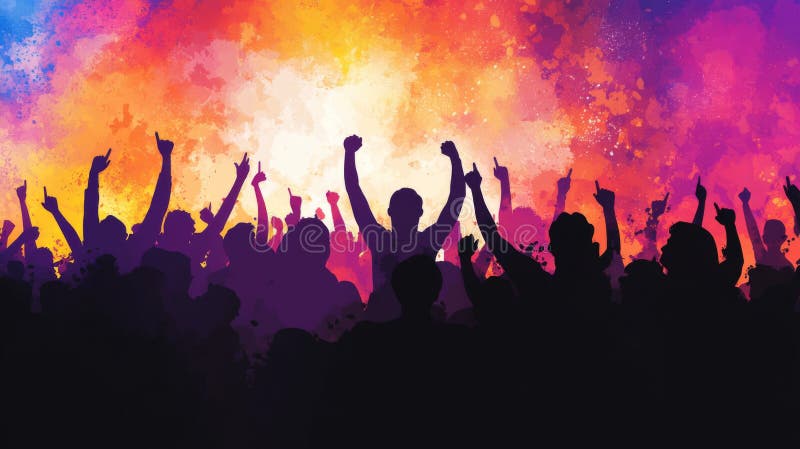 Silhouetted Crowd at Vibrant Concert with Colorful Background Stock ...