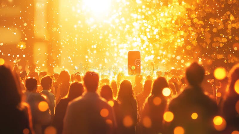 Silhouetted Crowd at Vibrant Golden Concert Stock Illustration ...