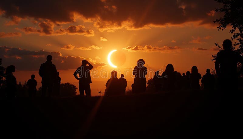 Silhouetted Crowd Watching Solar Eclipse Sunset Stock Photos - Free ...