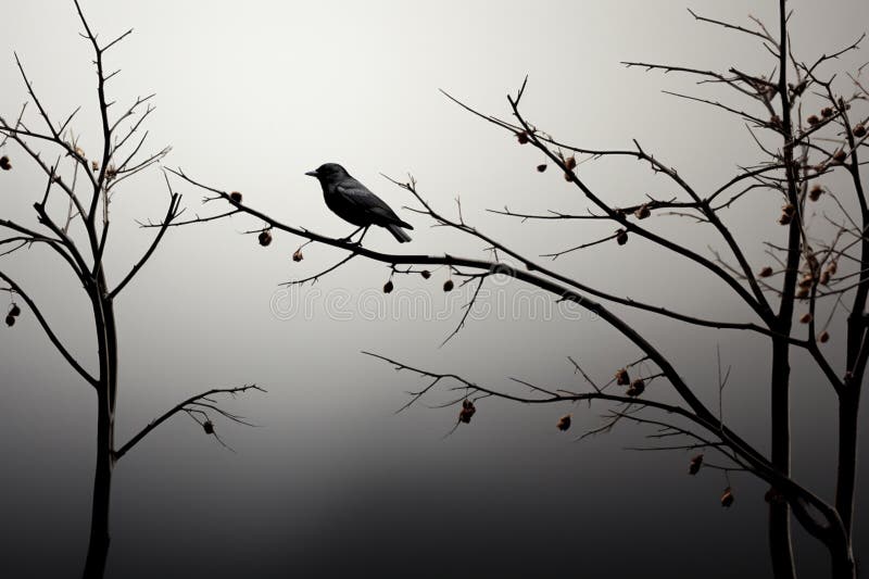 Silhouetted Elegance Bird Shadows Grace Tree Branches in a Monochrome ...