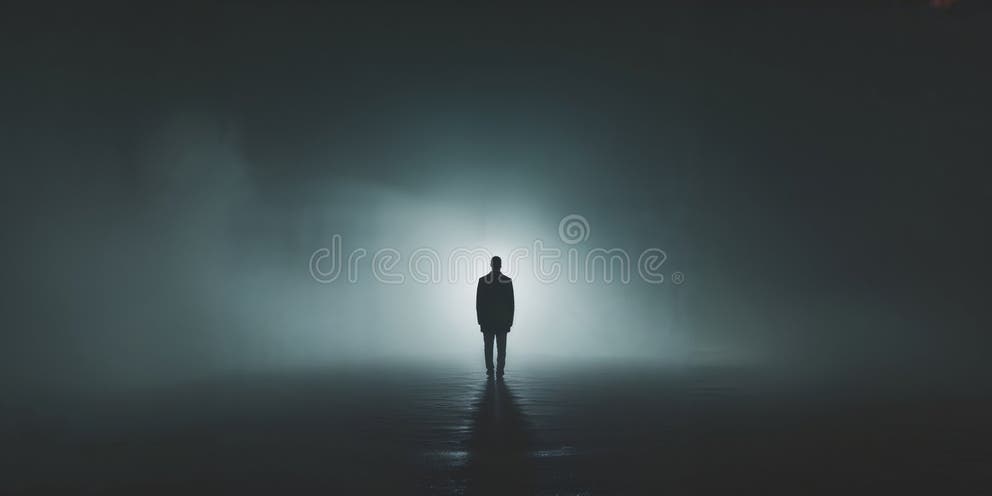 Silhouetted Figure in a Dark Setting Capturing Dramatic Mood with Space ...