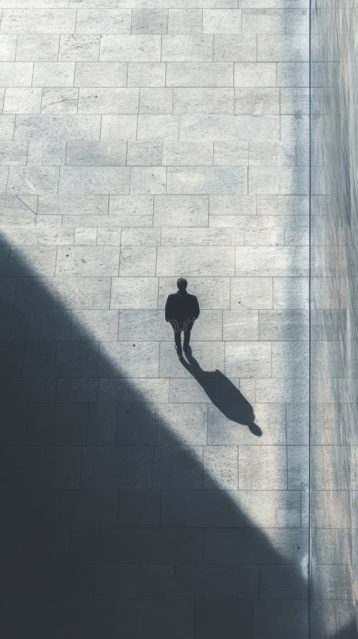 Silhouetted Figure of a Man Walking on an Urban Street, Shadow and ...