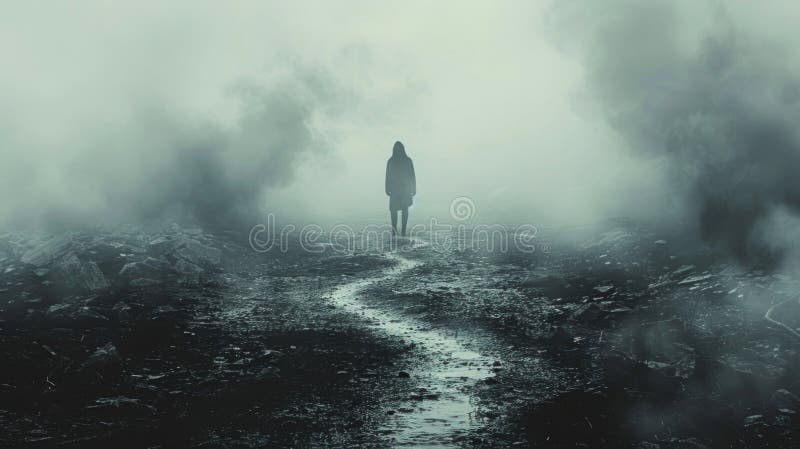 A Silhouetted Figure Standing at a Crossroads Torn between the Paths of ...