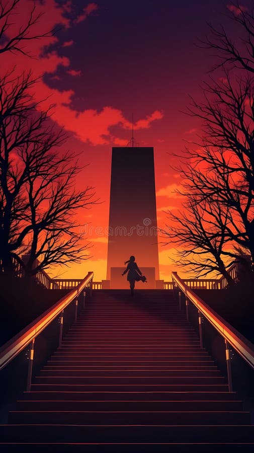 A Silhouetted Figure Walking Down a Flight of Stairs Stock Illustration ...