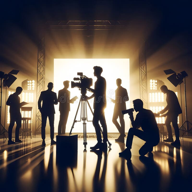 Silhouetted Figures Against a Backlit Screen with a Prominent Central ...