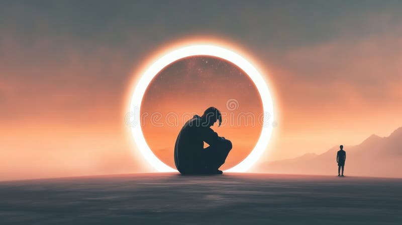 Silhouetted Figures Against a Glowing Eclipse Create a Surreal and ...