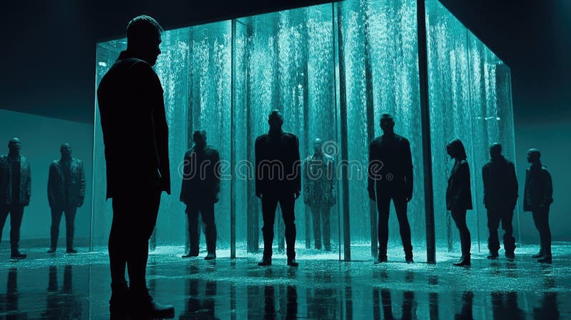 Silhouetted Figures in Blue Neon Light Enclosure Stock Photo - Image of ...