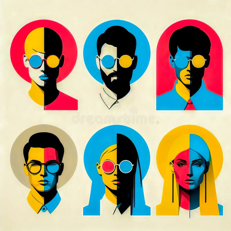 Silhouetted Figures with Colorful Backgrounds and Obscured Faces Stock ...