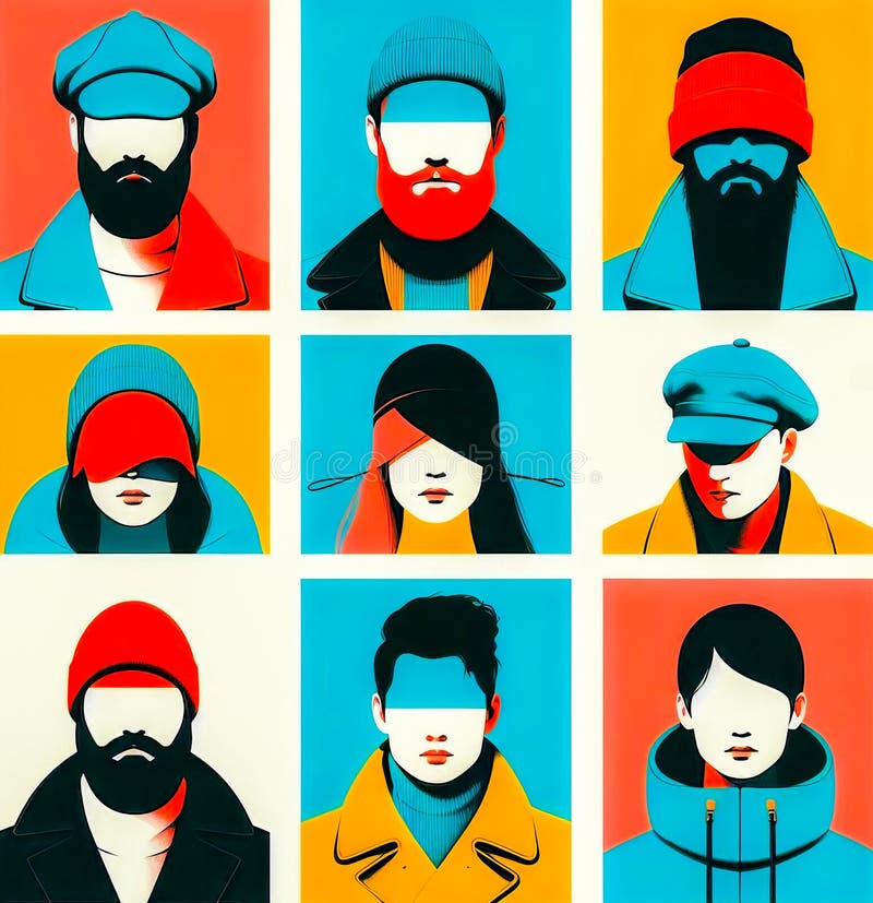 Silhouetted Figures with Colorful Backgrounds and Obscured Faces Stock ...