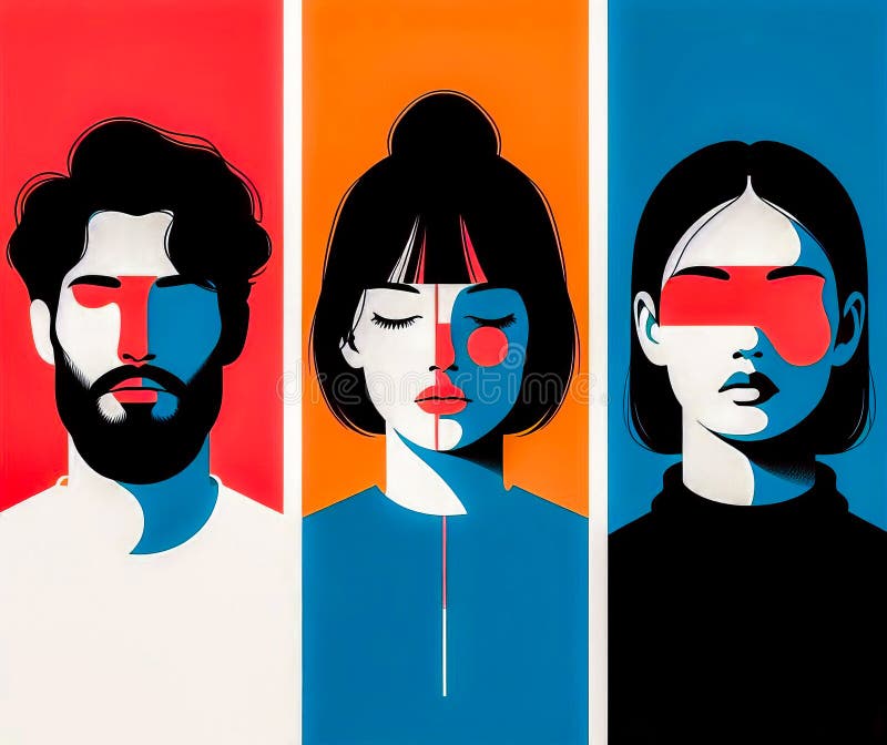 Silhouetted Figures with Colorful Backgrounds and Obscured Faces Stock ...