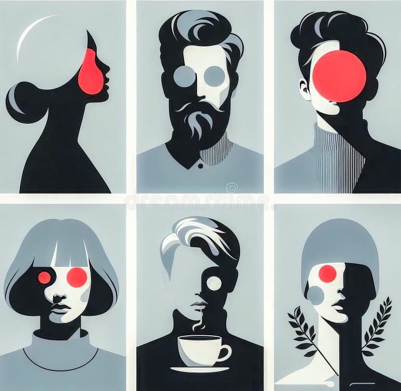 Silhouetted Figures with Colorful Backgrounds and Obscured Faces Stock ...