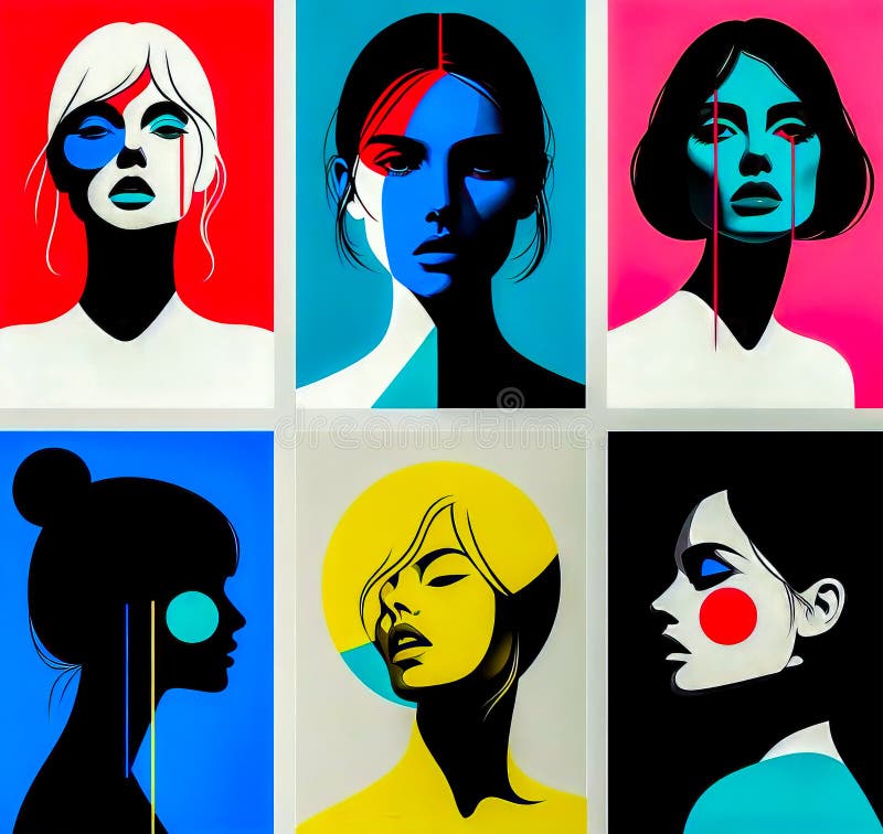 Silhouetted Figures with Colorful Backgrounds and Obscured Faces Stock ...
