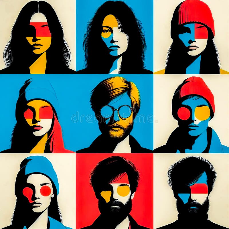 Silhouetted Figures with Colorful Backgrounds and Obscured Faces Stock ...