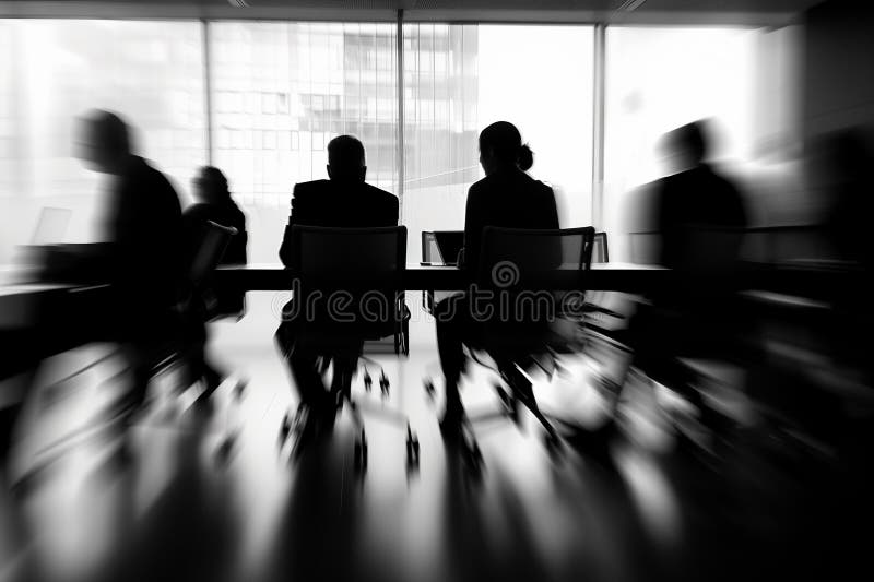 Silhouetted Figures at a Conference Table Create a Sense of Motion and ...