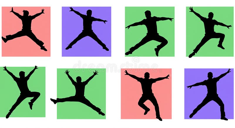 Silhouetted Figures in Dynamic Poses are Arranged in an Alternating ...