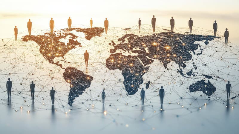 Silhouetted Figures with Global Networking Context Stock Illustration ...