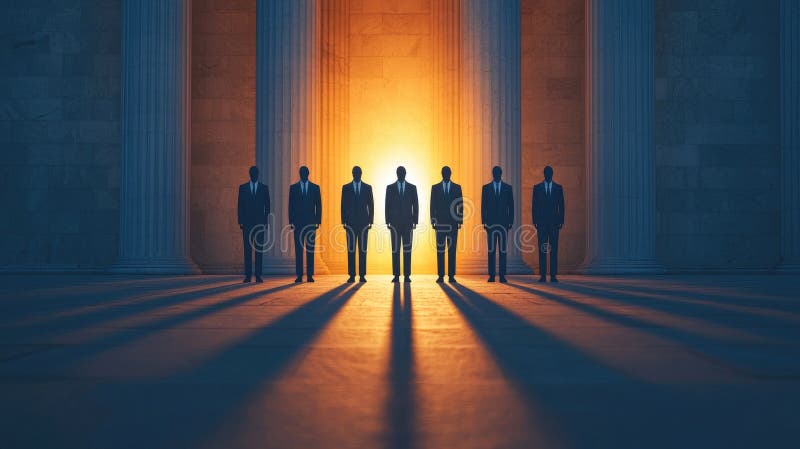 Silhouetted Figures Stand in Formation Against a Vibrant Backdrop ...