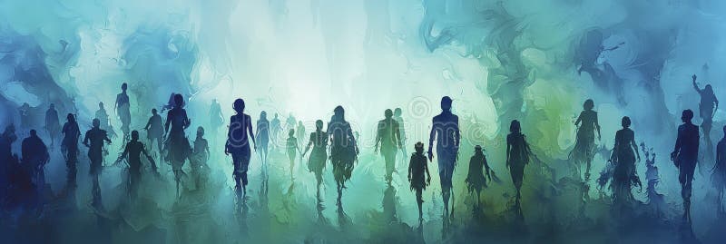 Silhouetted Figures Surrounded by Ethereal Mist Stock Illustration ...