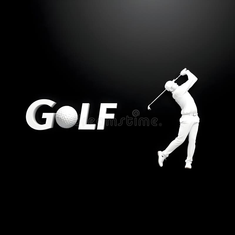 Silhouetted Golf Player Swing with Golf Text on Black Background Stock ...