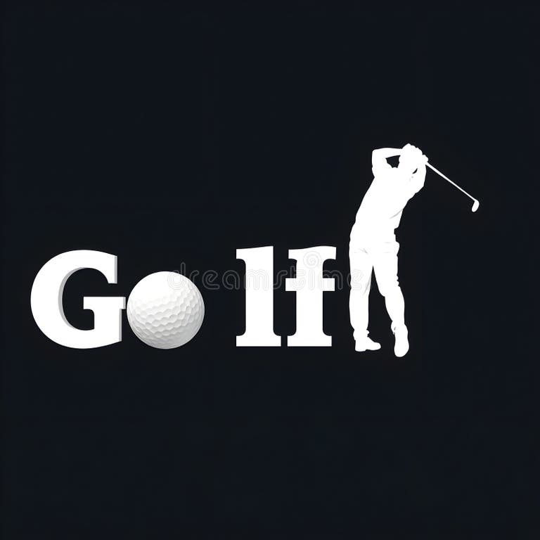 Silhouetted Golf Player Swing with Golf Text on Black Background Stock ...