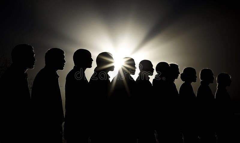 Silhouetted Group Facing Bright Light, Hope, Future, Community Stock ...