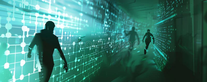 Silhouetted Hackers in a Dramatic Digital World, a Conceptual Cyber ...