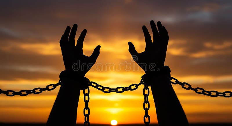 Silhouetted Hands Bound by Chains at Sunset: a Symbol of Oppression ...