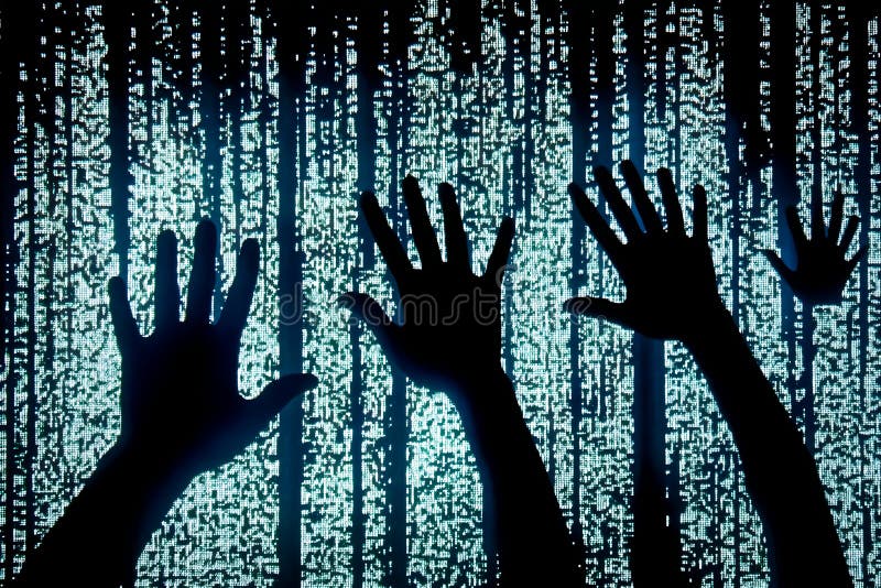 Hands Reaching through Digital Matrix Stock Illustration - Illustration ...