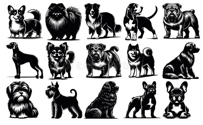A Bulk Set of Dog Breed Profile Outline Set Stock Vector - Illustration ...