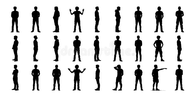 Silhouetted Male Figures in Various Poses Icon Set. Body Language and ...