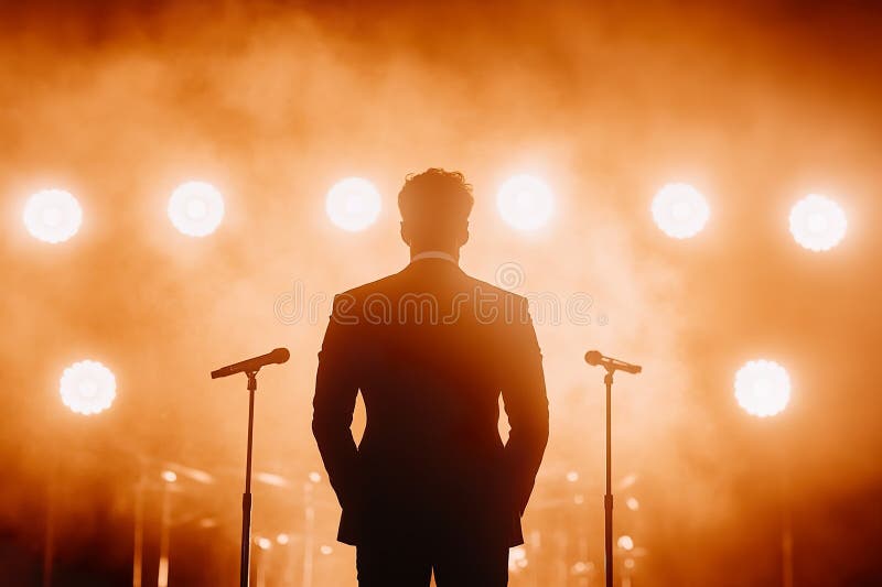 Silhouetted Male Performer on Stage with Dramatic Lighting Stock Photo ...