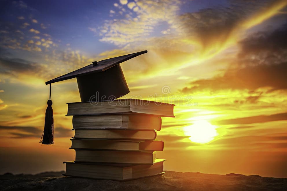 Silhouetted Masters Hat and Books a Powerful Visual Representation of ...