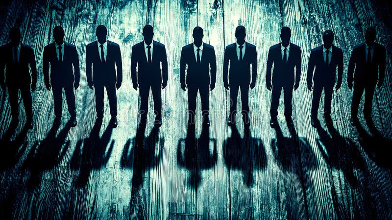 Silhouetted Men in Suits Standing in a Row Stock Illustration ...