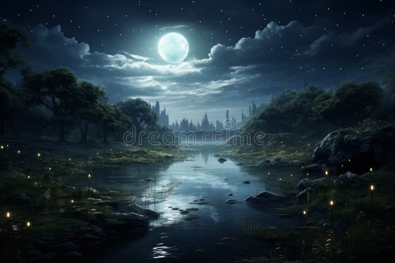 Moon Night River Stock Illustrations – 14,538 Moon Night River Stock ...
