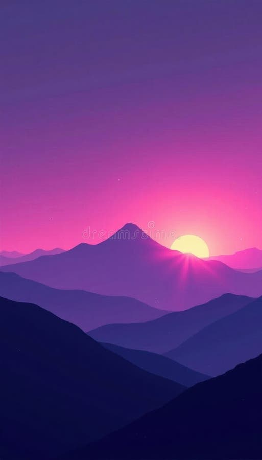 Silhouetted Mountain Range at Sunrise, Soft Purple Gradient Sky ...