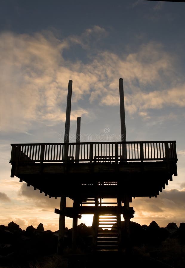 Silhouetted Observation Deck Stock Photo - Image of wood, silhouetted ...