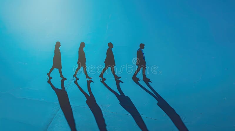 Silhouetted People Casting Long Shadows on a Blue Surface. Stock Photo ...