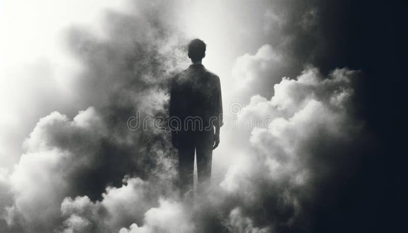 Silhouetted Person Emerging from Mist Stock Image - Image of dark ...