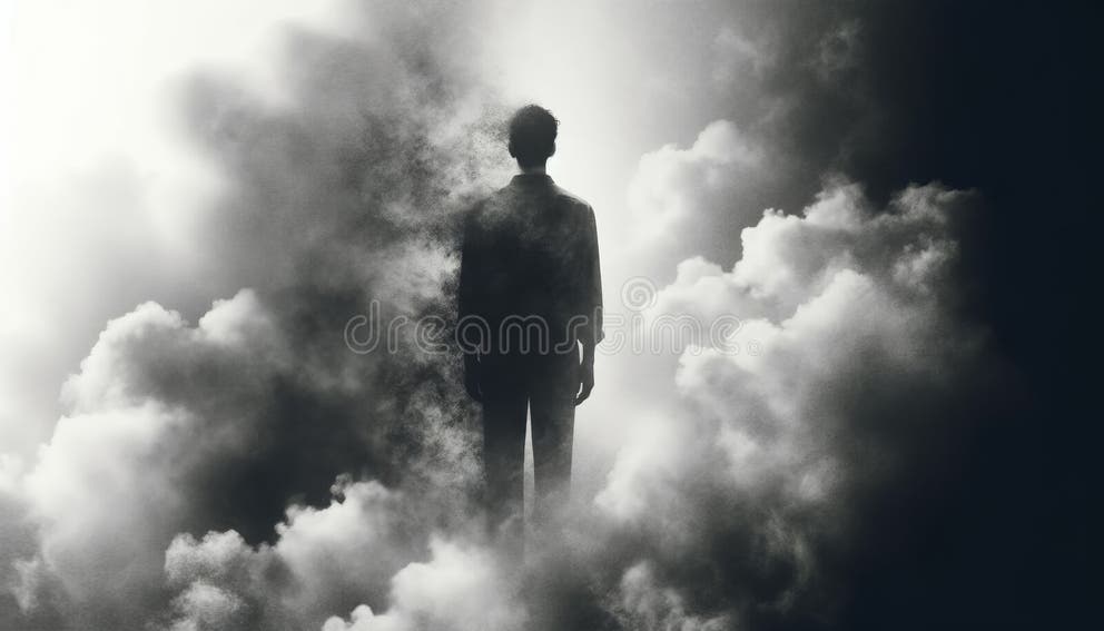 Silhouetted Person Emerging from Mist Stock Image - Image of dark ...