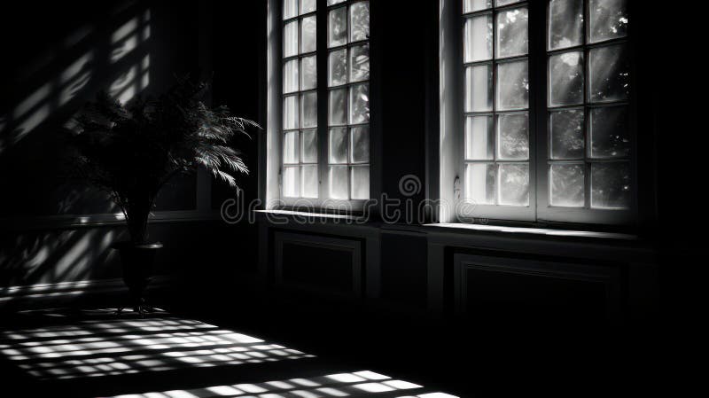 Silhouetted Plant and Window Light Patterns. Contrast in Black and ...
