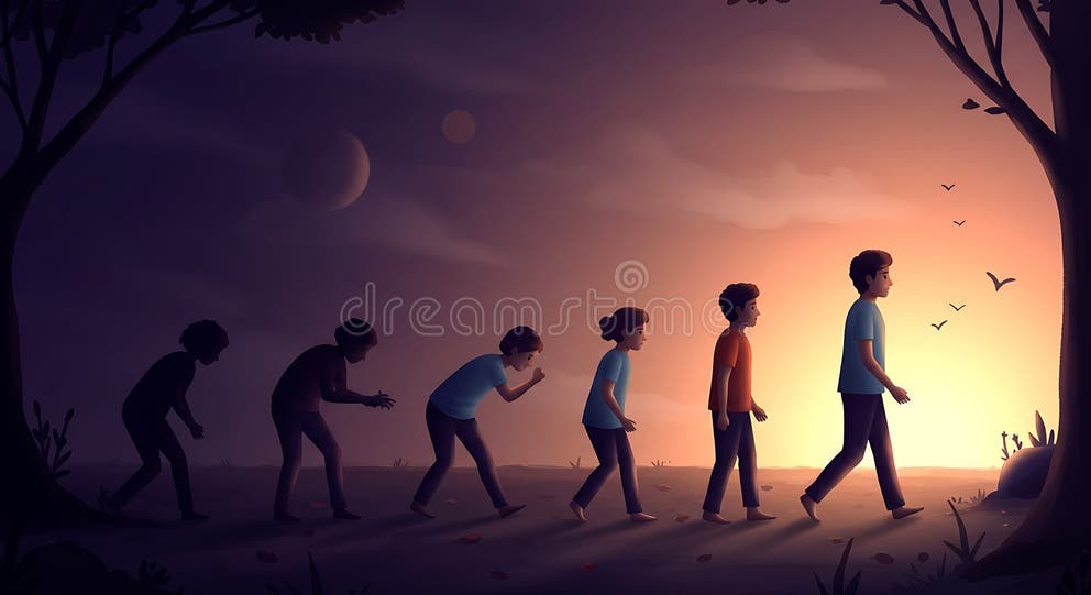 Silhouetted Progression of Figures Moves from Left To Right, Depicting ...