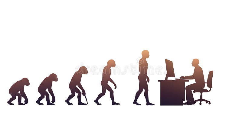 Silhouetted Progression of Human Evolution from a Crouching Primate To ...