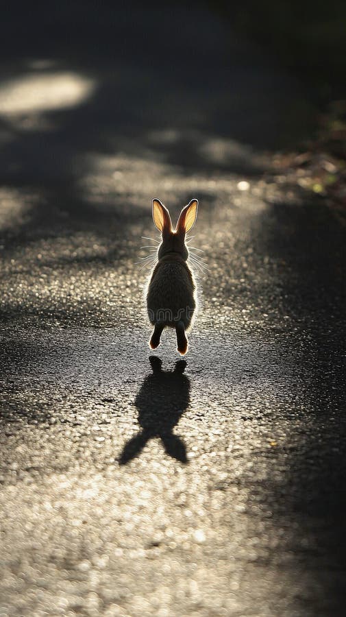 Silhouetted Rabbit Hopping Along a Sunlit Path Stock Image - Image of ...