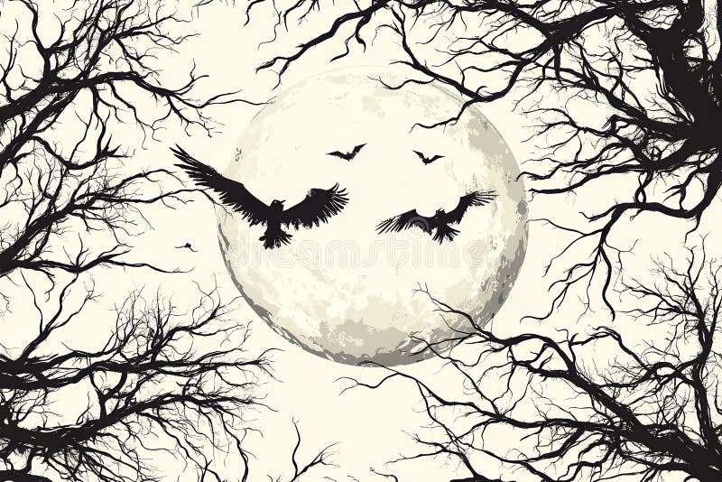 Moonlit Ravens stock illustration. Illustration of forest - 342130705