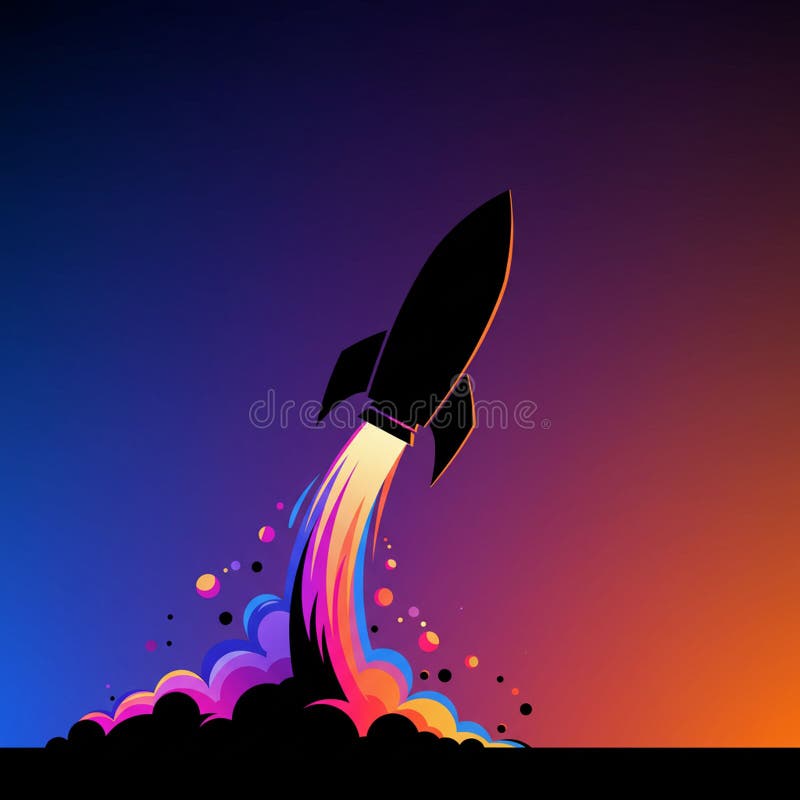 Silhouetted Rocket Launching Against a Gradient Sky Transitioning from ...